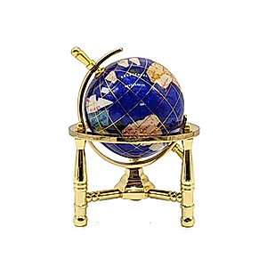Unique Art 6-Inch Tall Bahama Blue Swirl Pearl Ocean Mini Table Top Gemstone World Globe with Gold Tripod