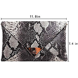 CLARA Women Fashion Snakeskin Pattern Clutch Handbag Envelope Bag Chain Shoulder Bag Evening Party Bag