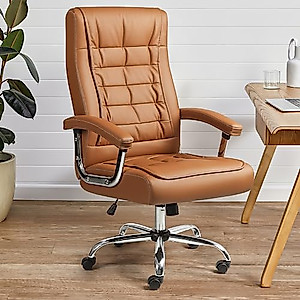 LEMBERI Office Desk Chair, Spring Seat Cushion Executive Office Chairs, Ergonomic High Back Computer Desk Chair, Big and Tall Swivel Adjustable Height PU Leather Chairs with Padded Armrest (Khaki)