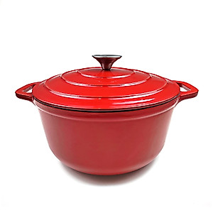 HAWOK Enameled Cast Iron Dutch Oven with Lid, 4 Quart, Deep Round Dutch Oven with Dual Handles, Red
