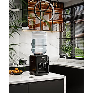 UMOMO Top Loading Water Cooler Dispenser, Countertop, Holds 3 or 5 Gallon, Hot & Cold, for Home and Office Use, Black(Water Bottle NOT Included)