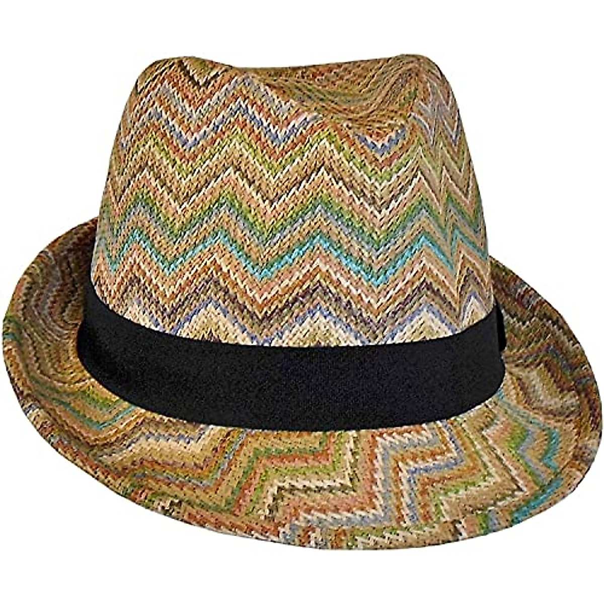 Bohemian Summer Straw Fedora Hat for Women, Cute Chevron Zig Zag Striped, One Size
