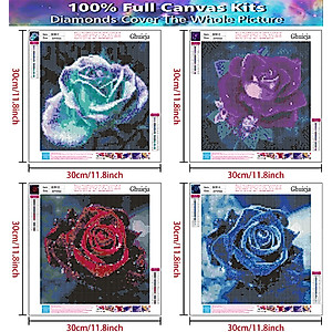 4 Pack Diamond Painting Kits for Adults 5D Rose Flower Diamond Art Kit for Beginners, DIY Paint with Round Full Drill Diamonds Paintings Gem Art for Christmas Home Wall Decoration Gift 11.8x11.8in