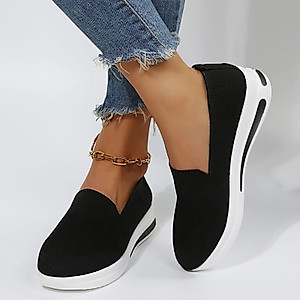 Slip On Sneakers Women Mesh Knit, Ladies Fashion Solid Color Mesh Breathable Thick Sole Comfortable Casual Future Foam 3 F-Black