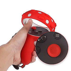 2 Pairs Touch Controller Grip Cover and Adjustable Knuckle Straps for Oculus Quest 2 VR Gaming Headset Controller, Oculus Quest 2 Handle Cover Handle Dropping Prevention(Blue + Red)