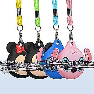 ZOICIP Waterproof Necklace Compatible with AirTag for Kids[4Pack], Soft Silicone Kids Air Tag Necklace Holder Compatible for Apple Air Tag Cute Air Tag Case for Kids with Key Ring (Bule,Pink,Black)