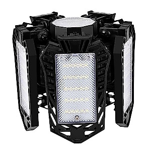 IWOWHERO Five Leaves Garage Light Deformable LED Garage Overhead LED Shop Ceiling Light Flush Mount Ceiling Light LED Flood Light Motion Light Bulbs Plastic Black