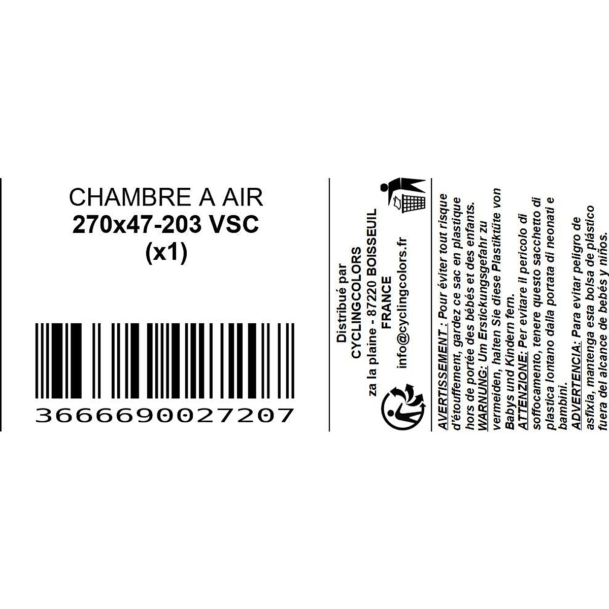 cyclingcolors Inner Tube Compatible with 270 x 47-203 Jane Slalom Pro Reverse Powertwin Bugabo 10 1/2 x 1 7/8"