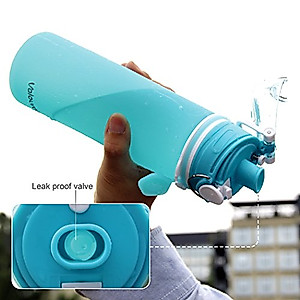 Valourgo Collapsible Water Bottle, Silicone Foldable with Leak Proof Valve BPA Free, Aqua Blue, 21 oz