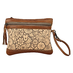 Myra Bag Orange Sparsh Upcycled Canvas & Leather Pouch Wristlet Bag S-1585