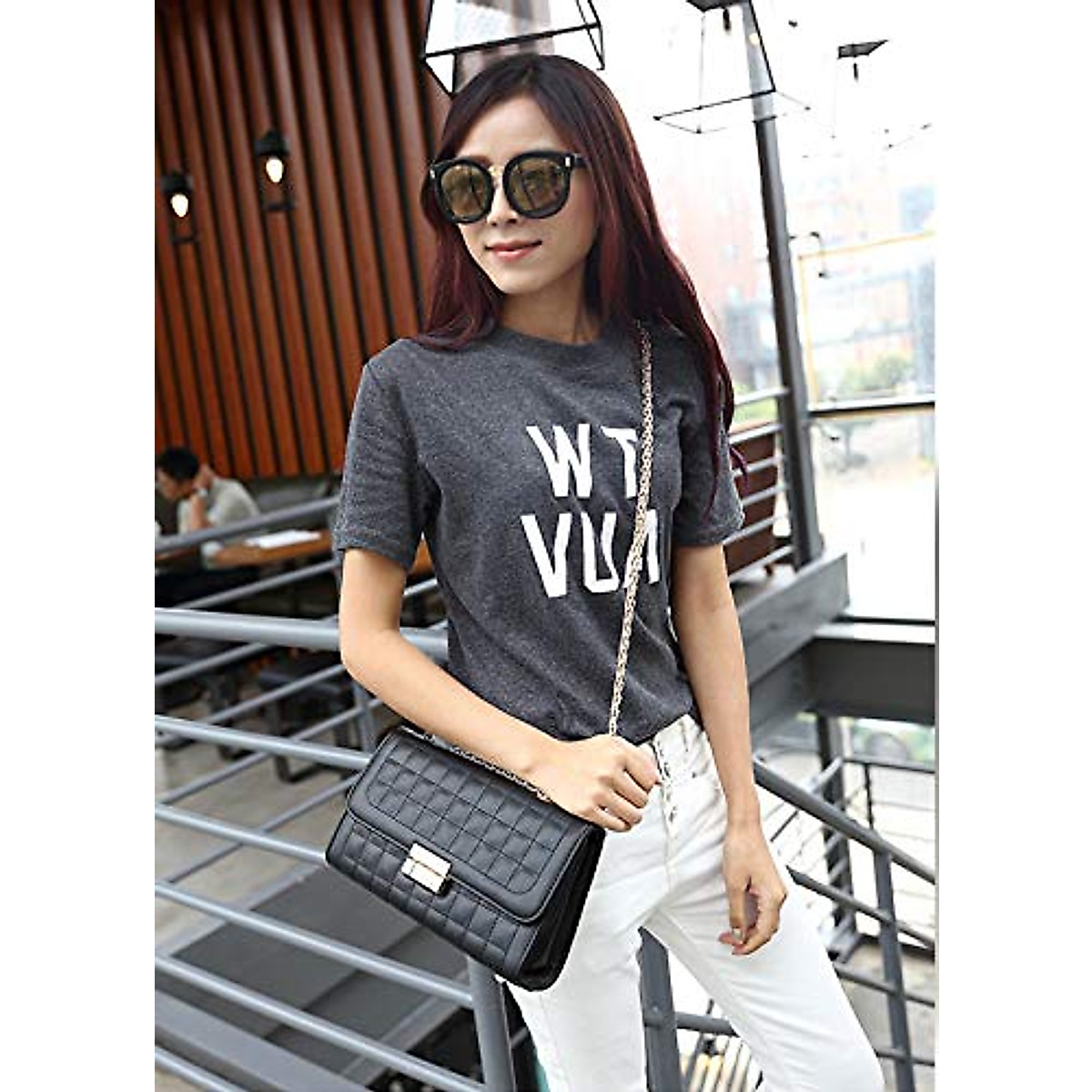 Women's Classic PU Leather Crossbody Purse Shoulder Bags Golden Chain Satchel Handbags(Ivory1)