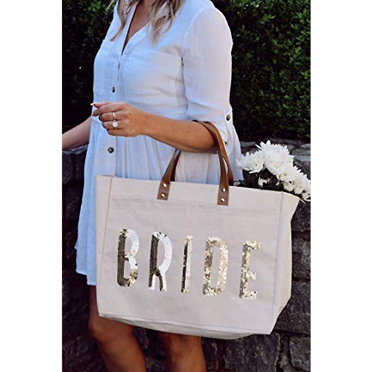 Mud Pie Women's Bride Tote Bag, Tan, 14 1/4" x 18"