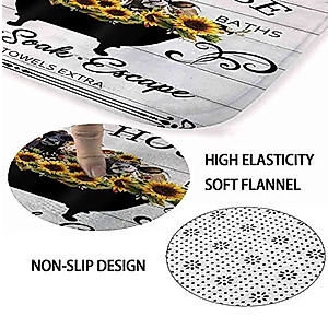 Dia Magico 4PCS Funny Cow Shower Curtain Set, Yellow Sunflower Floral Green Botanical Bull Cattle Farm Animal Country Rustic Farmhouse Bathroom Decor, Fabric White Shower Curtain, Non-Slip Bath Mat