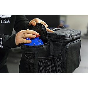 Meal Prep Lunch Box ISOBAG - Large Insulated 6 Meal Prep Bag/Cooler with 12 Containers, 3 Ice Packs & Shoulder Strap (Blackout) - Made in USA