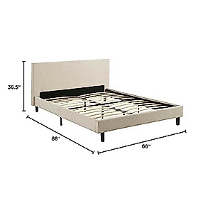 Modway Anya Upholstered Beige Platform Bed with Wood Slat Support in Queen
