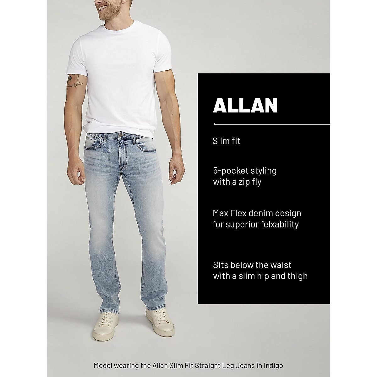 Silver Jeans Co. Men's Allan Slim Fit Straight Leg Jeans, Dark Wash BBS491, 34W x 32L