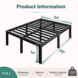 Novilla Full Size Bed Frame, 14 Inch Metal Platform Bed Frame Full Size with Storage Space Under Bed, Heavy Duty Steel Slat Support, Easy Assembly, No Box Spring Needed