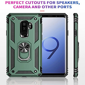 STARSHOP Galaxy S9 Plus Case, Samsung Galaxy S9 Plus Case, [NOT FIT S9 ] with [Tempered Glass Protector Included] Rotatable Metal Ring Kickstand Shockproof Drop Protection Phone Cover - Green