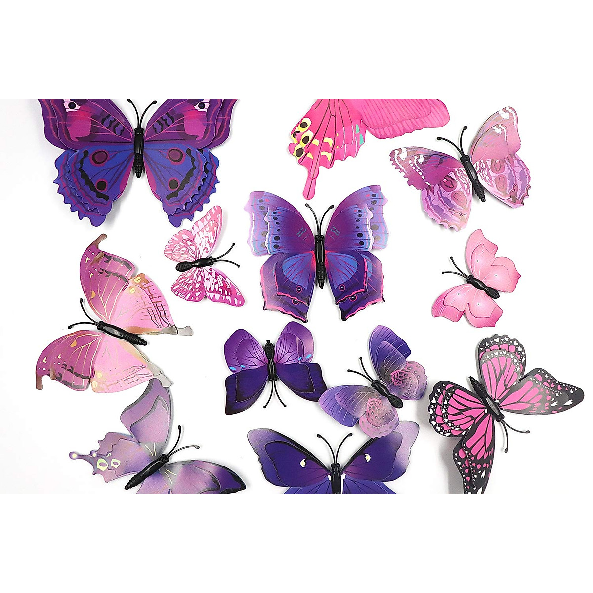 Ruwado 12 Pcs Purple Butterflies Double Wings Refrigerator Magnets Wall Decal Removable Sticker Decoration for Home Kitchen Kids Room Bedroom Office Theme Parties Classroom Window Décor (Purple)