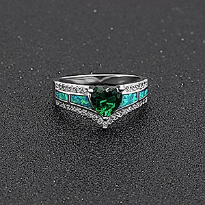 Ginger Lyne Collection Heart Shape Promise Ring for Women Cubic Zirconia CZ Simulated Opal Ring Engagement Ring for Her Gift Idea Fashion Jewelry