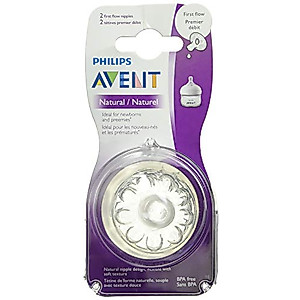 Philips Avent Natural Baby Bottle Nipple, First Flow Nipple, 2 Pack, Clear