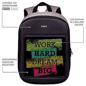 XBAG LED Backpack Customizable Led Screen Hard Case Laptop Backpack with Programmable Screen Digital Smart Model One (Gray)