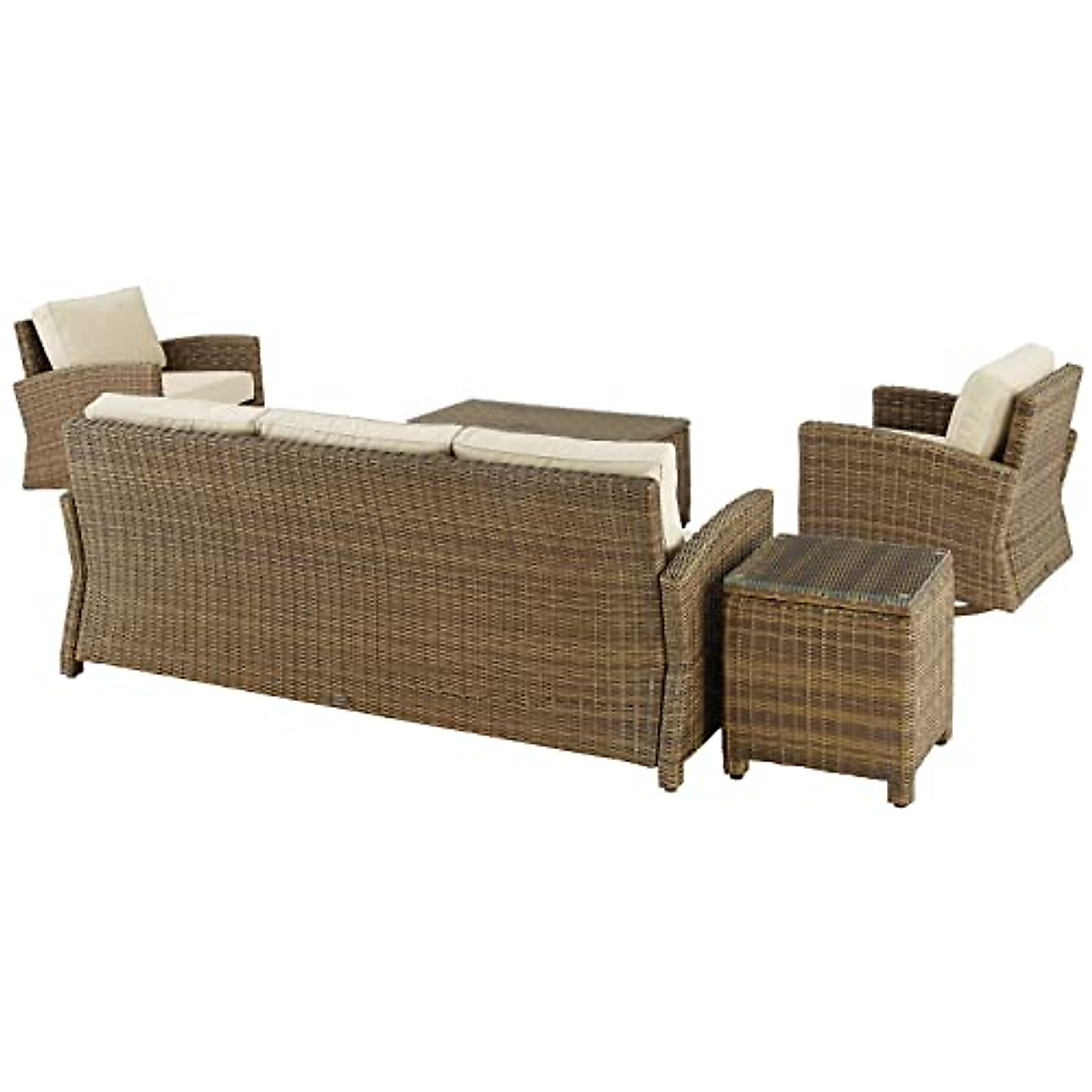 Crosley Furniture Bradenton 5-Piece Wicker Outdoor Sofa and Swivel Rocker Patio Furniture Set for Porch, Brown with Sand Cushions