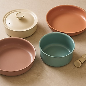 Dr.HOWS DANZI Cookware Set, PFOA-free Nonstick Ceramic Coated Pots and Pans for 3-4 People, Multi-size Lid, Detachable Handle, For Gas, Electric, Halogen, Induction stoves PFOA free (8P Set)