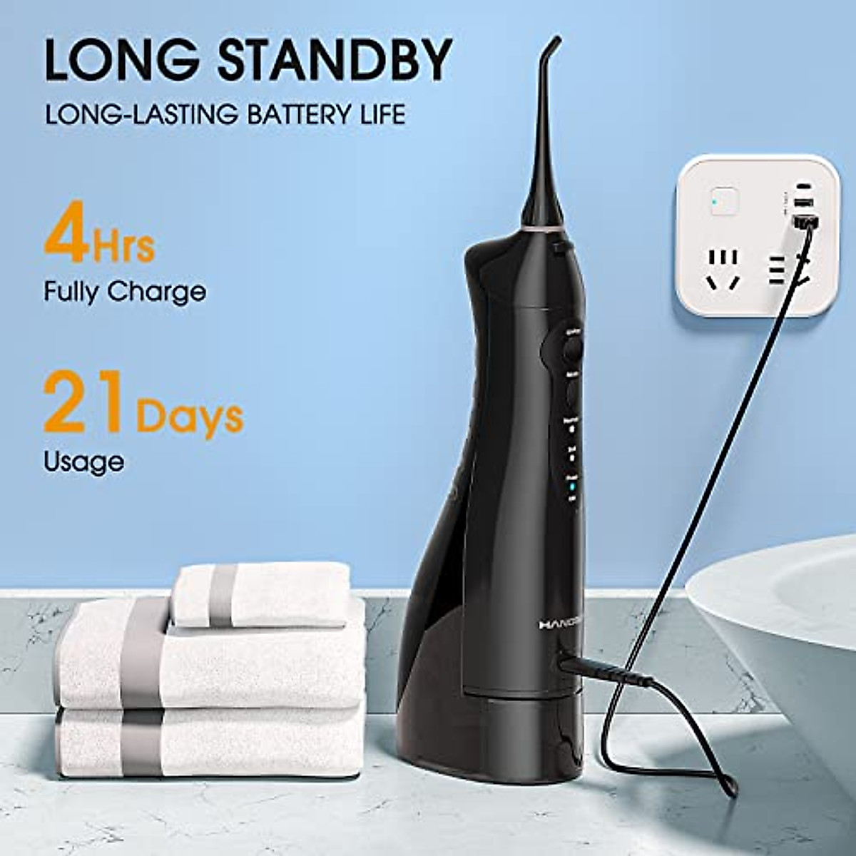 Hangsun Water Flossers Professional for Teeth Cordless Portable Dental Oral Irrigator HOC760 300ML Rechargeable IPX7 Waterproof Water Teeth Cleaner Picks for Home Travel with 8 Jet Tips