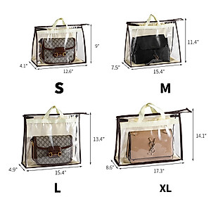 8 Pack Clear Handbag Organizer Purse Storage For Closet, 4 Sizes Transparent Zipper Hanging Anti-Dust Bag for Handbags