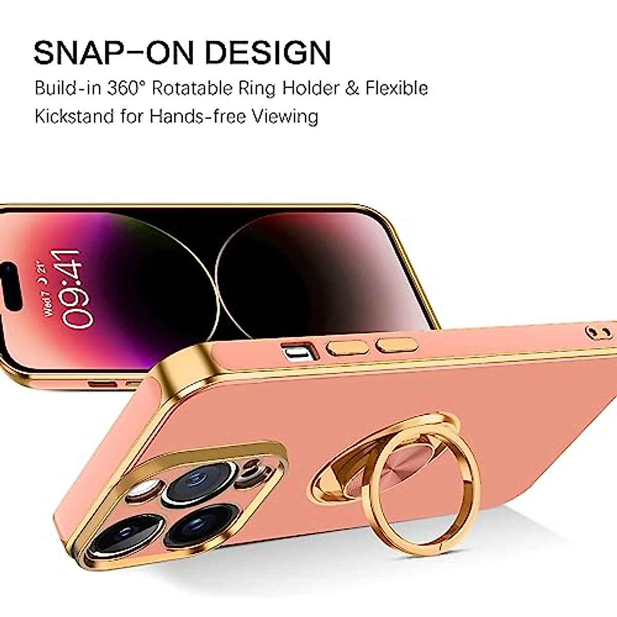 BENTOBEN for iPhone 14 Pro Max Case, Slim Lightweight 360° Ring Holder Kickstand Support Car Mount Shockproof Women Men Non-Slip Protective Case for iPhone 14 Pro Max 6.7", Sand Pink
