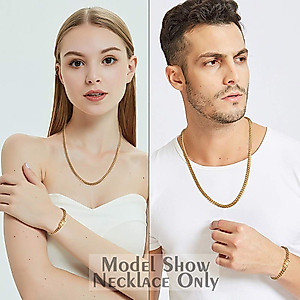 Jewelry Kingdom 1 Mens Necklace 18K Gold Chain Cuban Link Chain for Men's Jewelry, Necklace for Women, Top 316L Stainless Steel(18inches Length, 6MM Width Necklace)