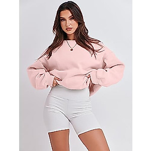 Caracilia Women's Crewneck Sweatshirts Oversized Fleece Hoodies Tops Casual Loose Pullover Sweaters 2024 Fall Clothes Pink Small
