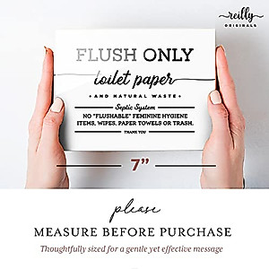5x7 Inch Flush Only Toilet Paper & Natural Waste Designer Sign ~ Ready to Stick, Lean or Frame ~ Premium Finish, Durable (White)