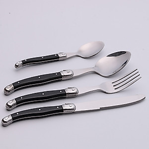 Laguiole By FlyingColors Stainless Steel Flatware Set. Black Color Handle, Wooden Storage Box, 34 Pieces