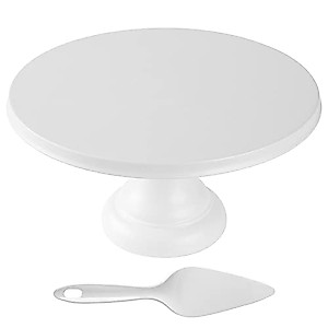 ECOWAY Round Cake Stand 9.84 Inch with Cake Spatula, White Bamboo Cupcake Stand, Dessert Display Plates for Snacks and Cookies, Candy Dish for Birthday Parties, Weddings, Baby Shower and Other Events