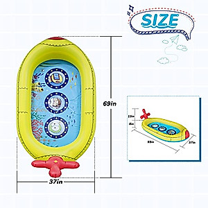 Josen Splash Sprinkler Pool,Outdoor Water Play Toys for Toddlers and Kids,Baby Splash Pad,Children Ball Pit Pool, Birthday Gifts for Boys and Girls,(4 Rubber Ducks Included) - Submarine