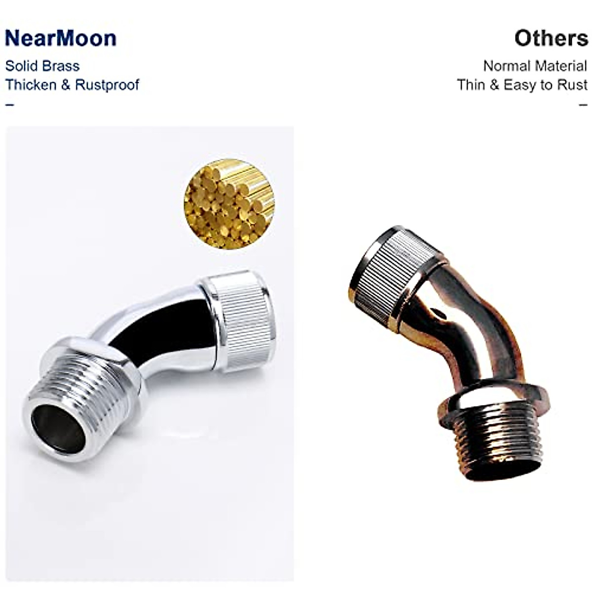 NearMoon Shower Elbow Adapter for Shower Head, Solid Brass 45°G1/2 Male to Female Shower Arm Extension Connector, Polish Chrome