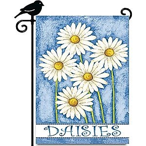 LAYOER home Garden Flag 12.5 x 18 inch Small White Daisies Flower Blue Spring Summer Double Sided Farmhouse Yard Outdoor Banner