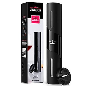 VINABON Electric Wine Opener - New 2023 Battery-Operated Electric Wine Bottle Opener with Wine Foil Cutter - One-Click Reusable Automatic Electronic Wine Opener Corkscrew. Includes WineGuide Ebook