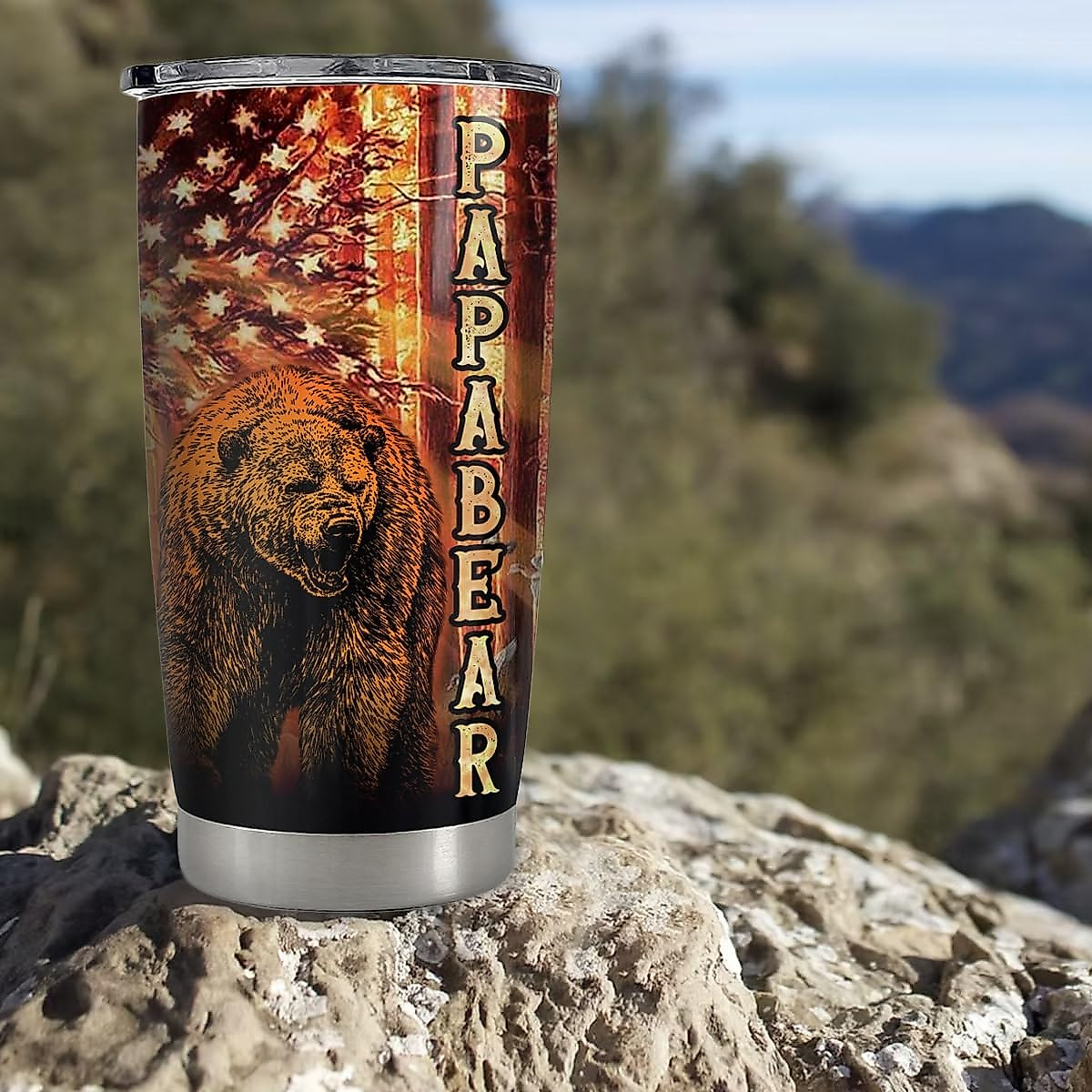 SANDJEST Dad Tumbler Gifts for Dad from Daughter, Son - Papabear American 20oz Stainless Steel Insulated Coffee Travel Mug Christmas, Birthday,Father's Day Gift - Papa Thermal