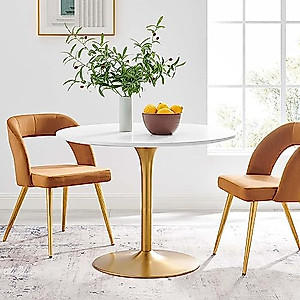 Modway Pursuit 40" Round Mid-Century Modern Pedestal Dining Table in White Gold