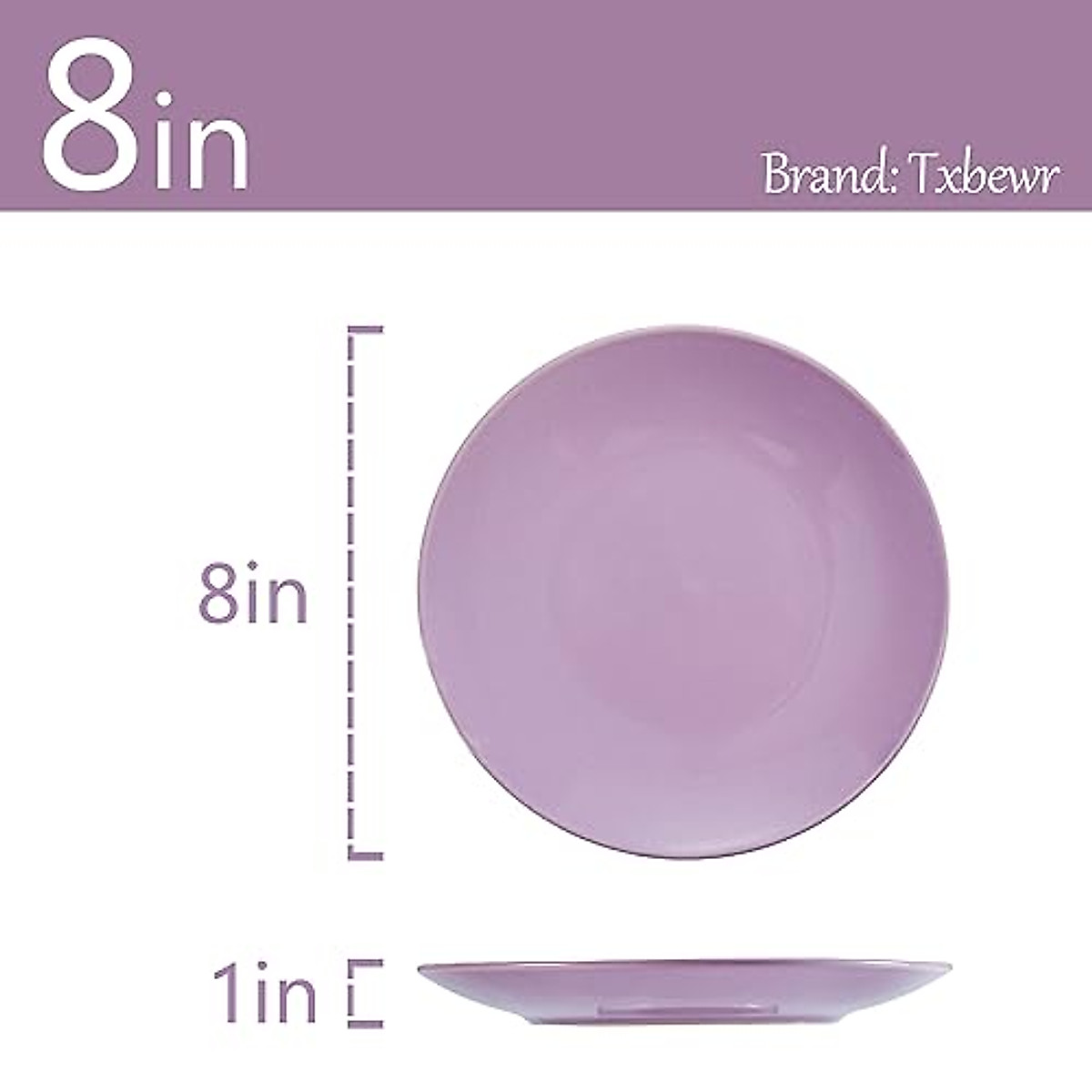 Txbewr Dinner Plates Set of 6, 8-inch Serving Ceramic Plates for Steak Pasta Salad Snacks Dessert, Easy to Clean Salad Plates Colorful Plates for Family, Party, Restaurant Use (Purple)