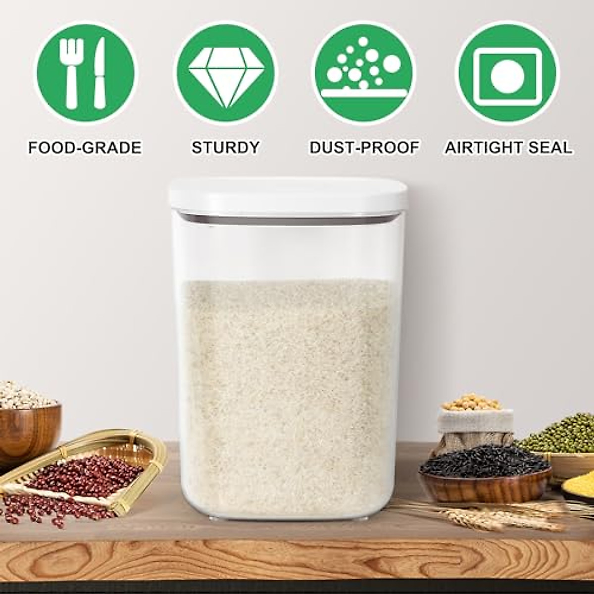TBMax Large Flour Storage Container, 23 Lbs -25 Lbs Rice Container with Pop Up Lid & Measuring Scoop for Flour, Cereal, Dry Food Storage and Kitchen Pantry Organization