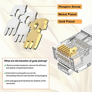 VCELINK (Gen 1 CAT6A/CAT7 Shielded Connector with Strain Relief Boots 25-Pack, Non-Pass Through RJ45 Ethernet Ends 3-Prong Gold Plated 8P8C Modular Plugs for FTP/STP Cable