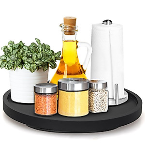 Black Wooden Lazy Susan Turntable Organizer Cabinet Round Small Lazy Susan for Table Top Kitchen Countertop Decor Bathroom Vanity Rotating Tray Wood Cupboard Lazy Susan Dining Table Spice Rack Storage