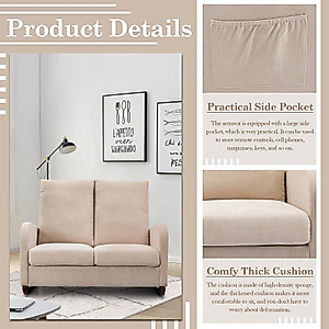 Antetek Modern Double Rocking Chair, Oversized Glider Rocker for Nursery and Kids, Loveseat Accent Armchair with High Backrest and Wide Pocket, Upholstered Lounge Chair for Living Room, Beige