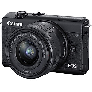 Canon EOS M200 Mirrorless Camera (White) w/EF-M 15-45mm f/3.5-6.3 is STM Lens + EF 75-300mm f/4-5.6 III Lens + 420-800mm f/8.3 HD Lens + 2X 64GB Memory, Case, Microphone, Tripod, More (35pc Bundle)