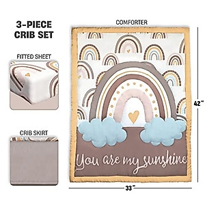 Boho Crib Bedding Set for Girls or Boys, Baby Crib Sets for Boys or Girls, Neutral Rainbow Boho Nursery Bedding, 3 Piece Baby Crib Set- Crib Comforter, Crib Sheet and Skirt