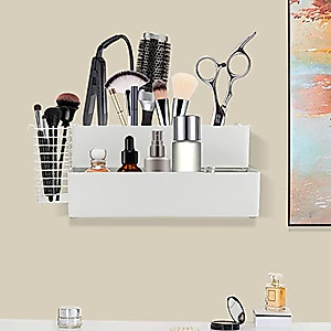 BUSOKIP Hair Tool Organizer/Hair Dryer Holder Wall Mount. Large Bathroom Sink Organizer Countertop Hot Tool Holder for Curling Iron, Blow Dryer, Straightener, Flat Iron. White